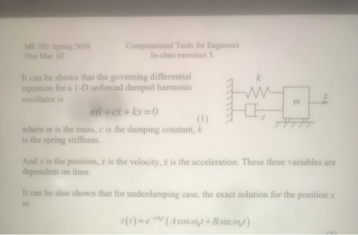 Solved ME 101 Spring 2020 Due Mar. 02 Computational Tools | Chegg.com