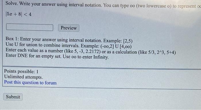 Solved Solve. Write your answer using interval notation. You | Chegg.com