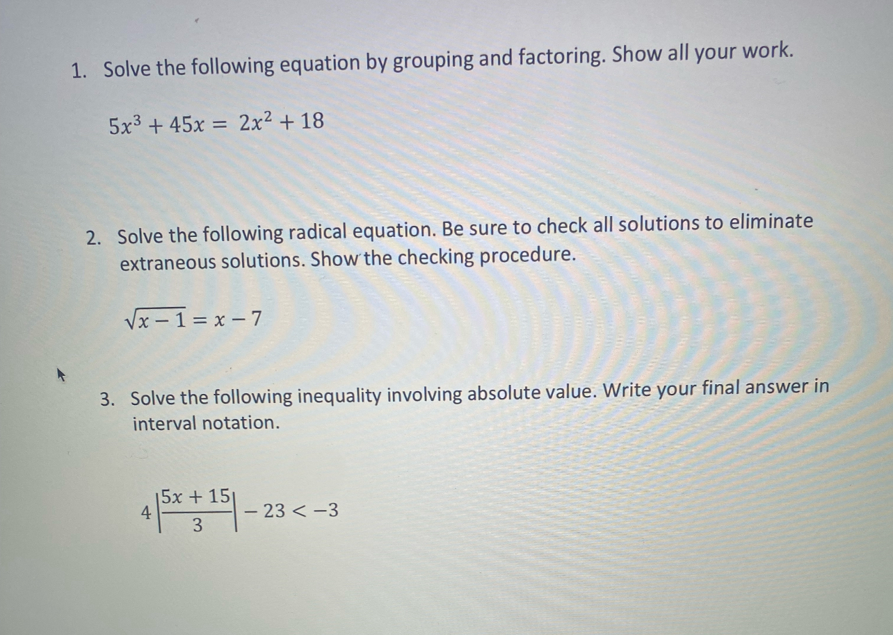 Solved Solve the following equation by grouping and | Chegg.com