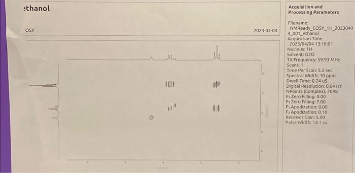 Solved Ethanol COSY 1H, 1D-1H, 1D-13C NMR spectrums. List | Chegg.com