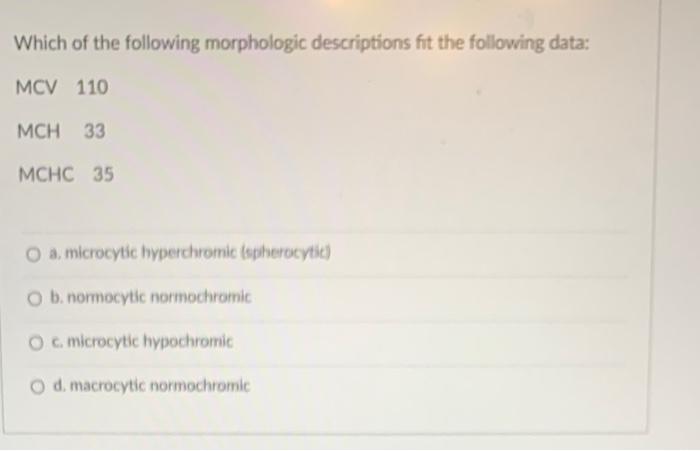 Solved Which of the following morphologic descriptions fit | Chegg.com