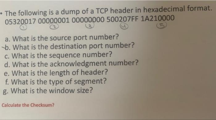 Solved • The following is a dump of a TCP header in | Chegg.com