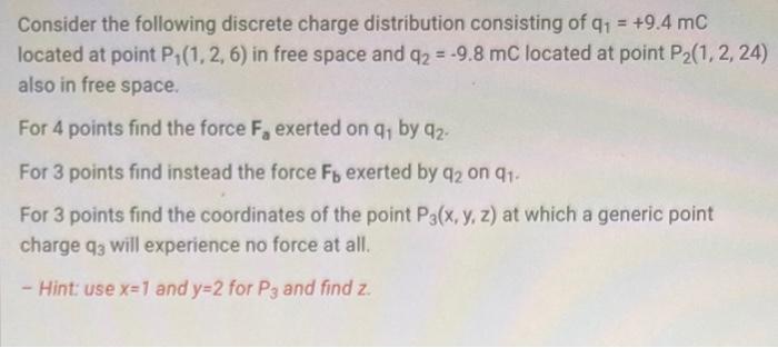 Solved Consider the following discrete charge distribution | Chegg.com