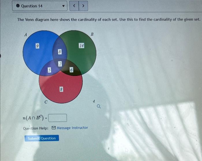 Solved The Venn diagram here shows the cardinality of each | Chegg.com