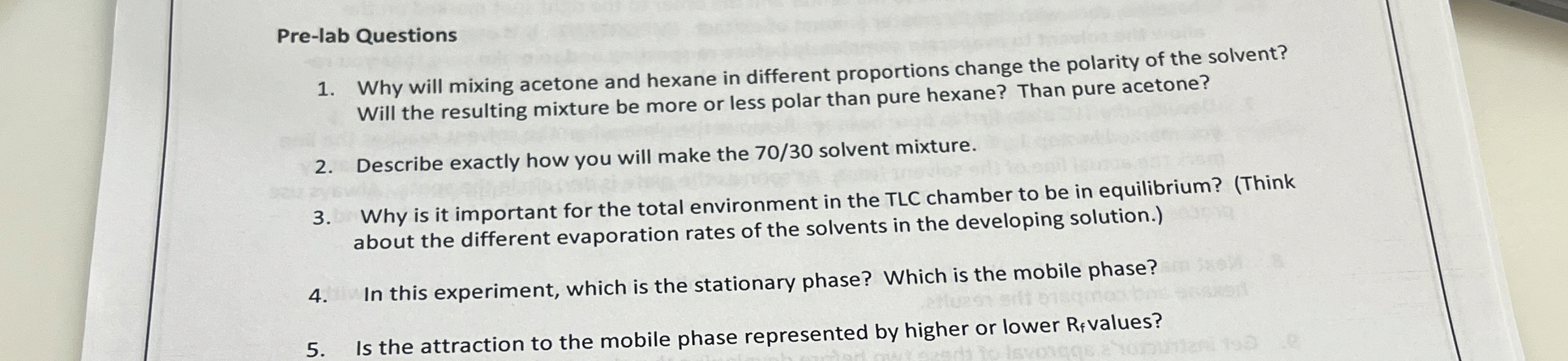 Solved Pre-lab QuestionsWhy will mixing acetone and hexane | Chegg.com