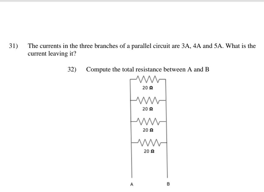 Solved 31) The currents in the three branches of a parallel | Chegg.com