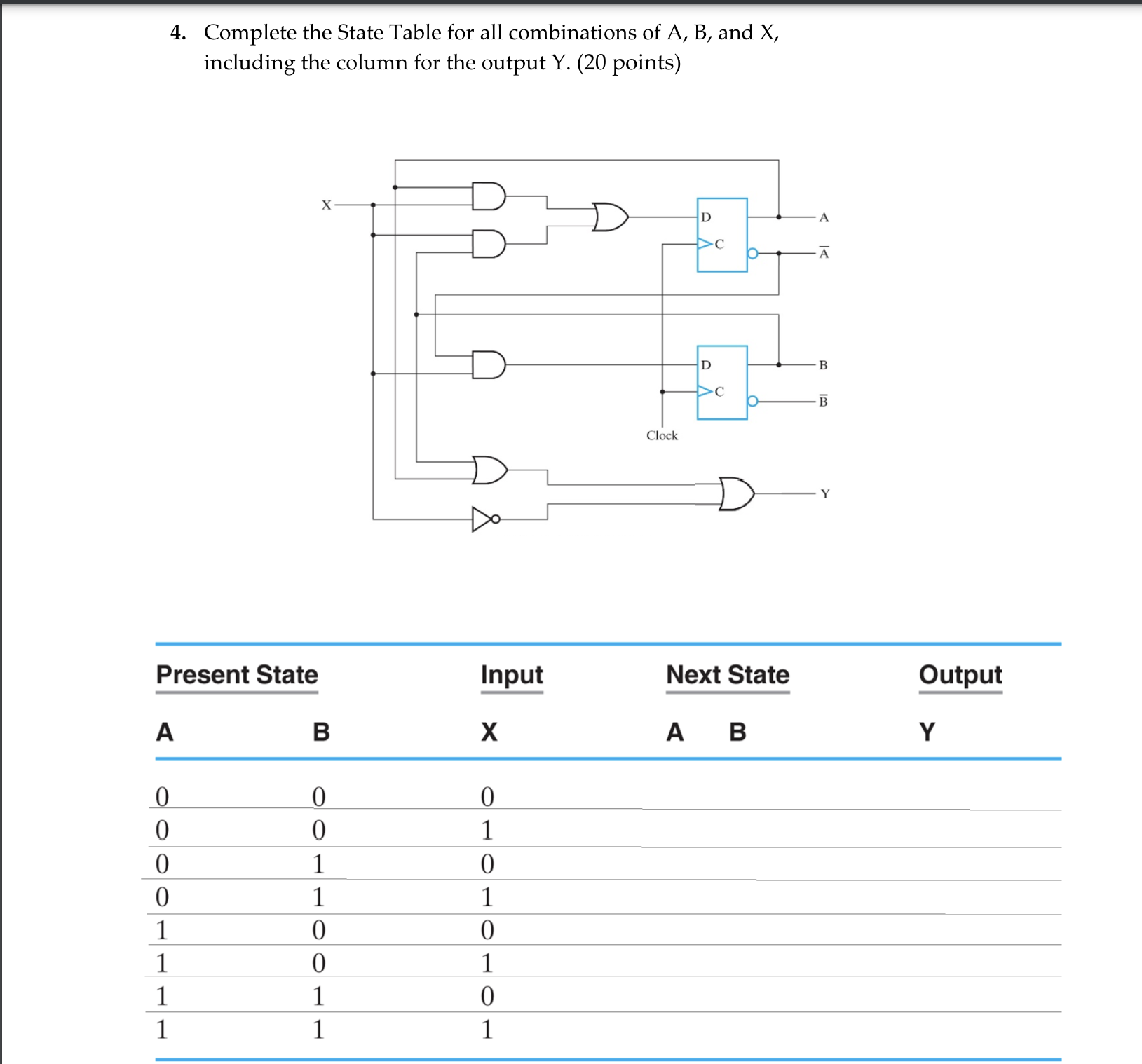 Solved Complete the State Table for all combinations of A, | Chegg.com