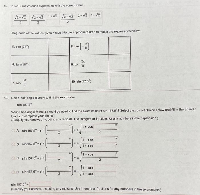 Solved 12. In 5-10, match each expression with the correct | Chegg.com
