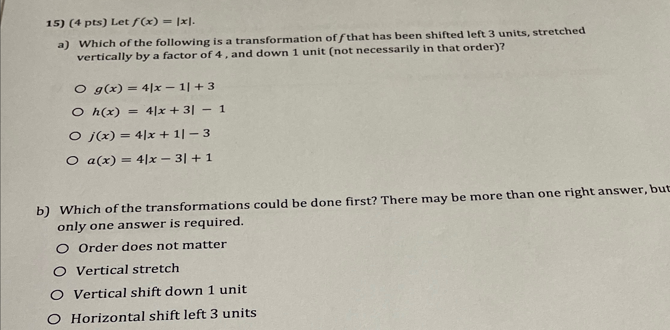 Solved (4 ﻿pts) ﻿Let f(x)=|x|.a) ﻿Which of the following is | Chegg.com