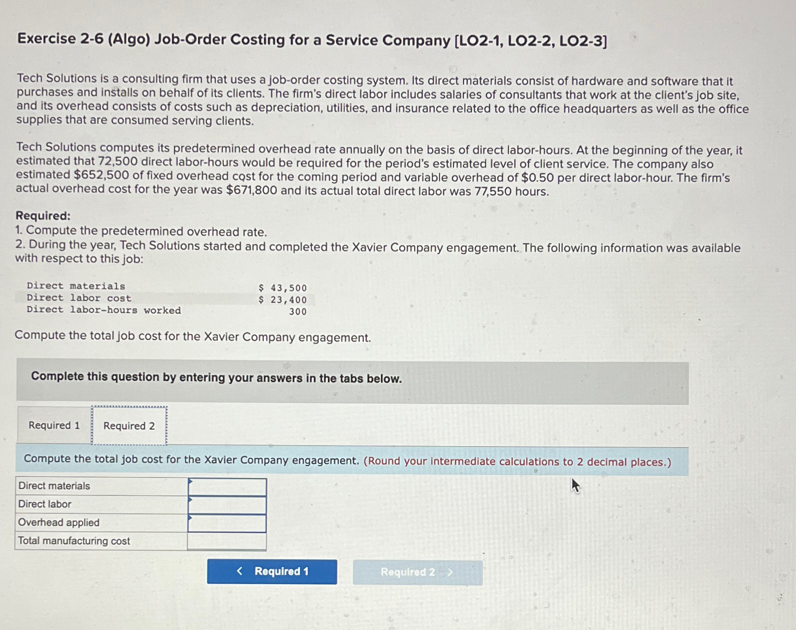 Solved Exercise 2-6 (Algo) ﻿Job-Order Costing for a Service | Chegg.com