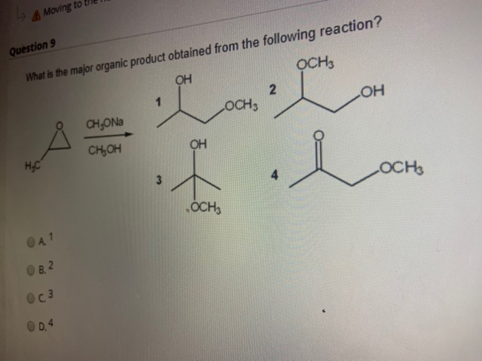 Solved 4 Moving to Question 9 OCH3 What is the major organic | Chegg.com