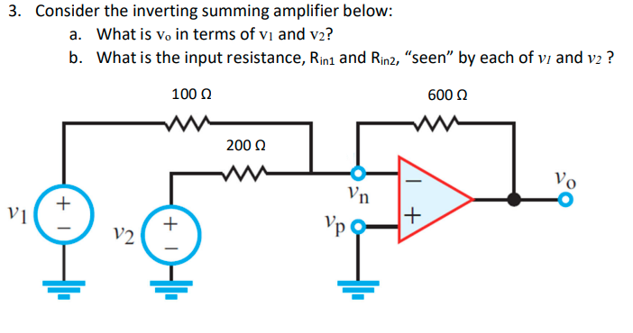 Solved Consider the inverting summing amplifier below:a. | Chegg.com