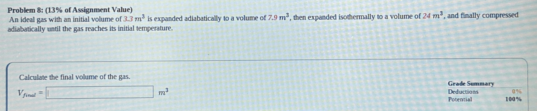 Solved Problem 8: ( 13% ﻿of Assignment Value)An ideal gas | Chegg.com