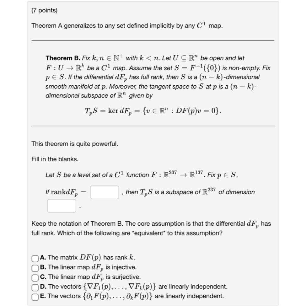 Solved (7 ﻿points)Theorem A generalizes to any set defined | Chegg.com