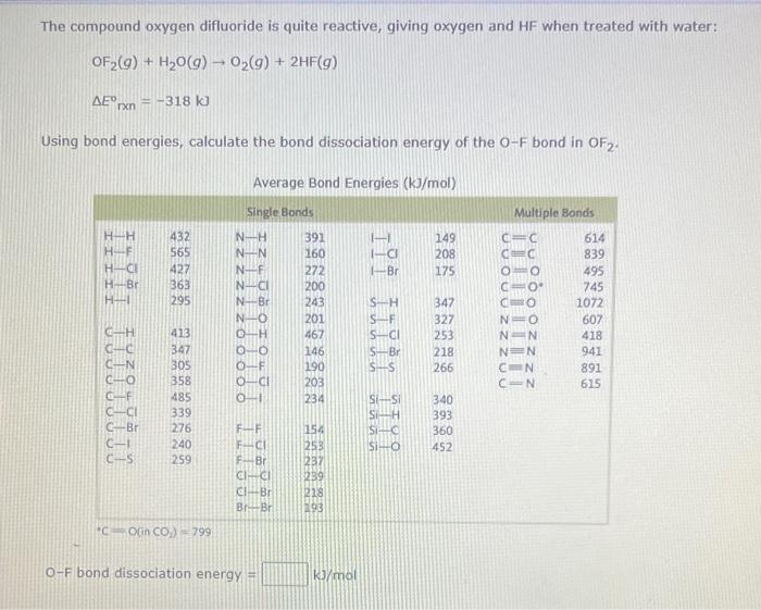 Solved The compound oxygen difluoride is quite reactive, | Chegg.com
