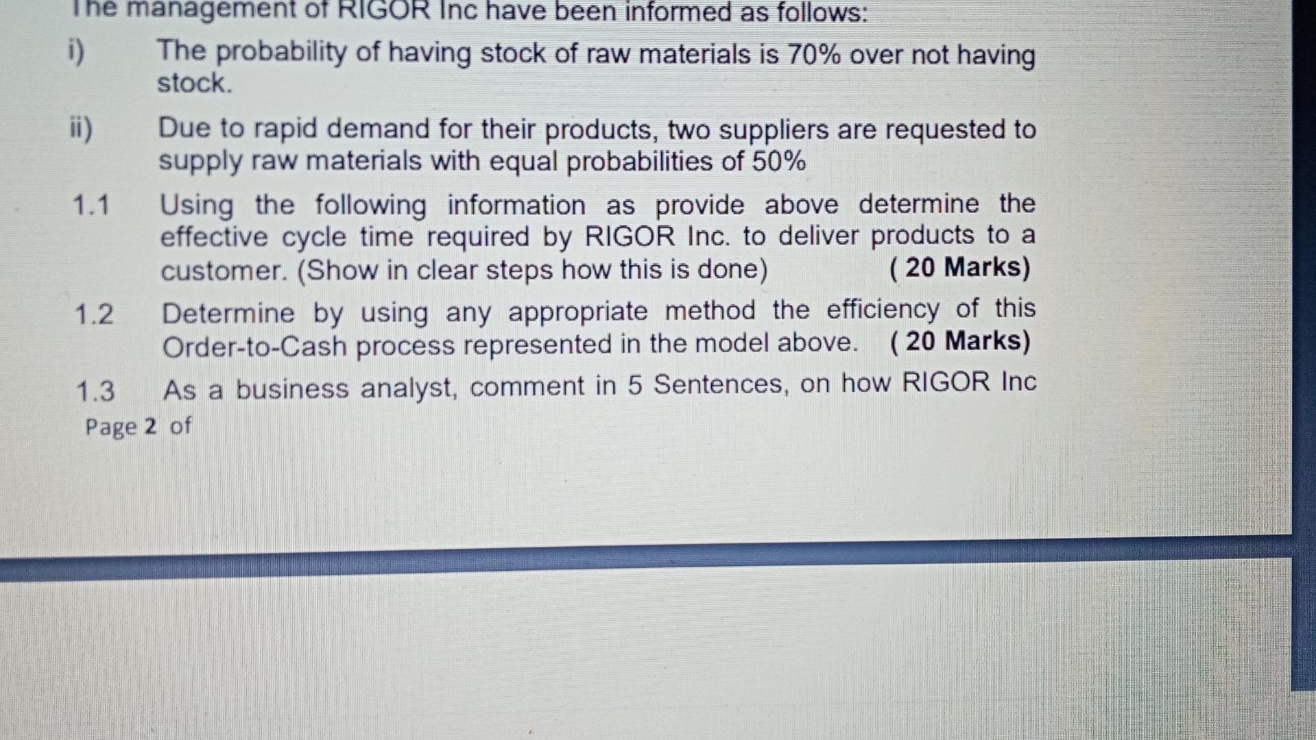 effective cycle time required by RIGOR Inc. to | Chegg.com