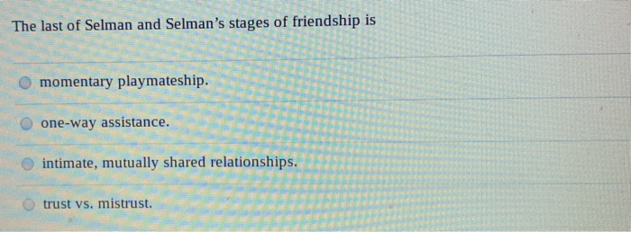 Solved The Last Of Selman And Selman S Stages Of Friendship Chegg