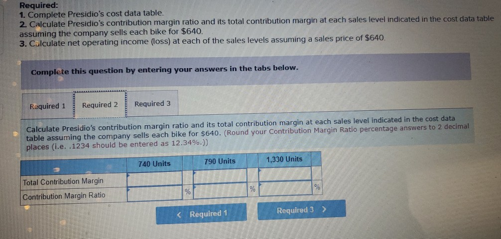 Solved Required: 1. Complete Presidio's cost data table. 2. | Chegg.com