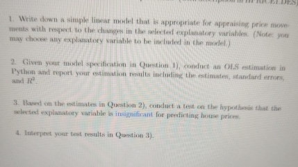 Solved Write down a simple linear model that is appropriate | Chegg.com