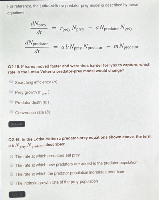 Solved For reference, the Lotka-Volterra predator-prey model | Chegg.com