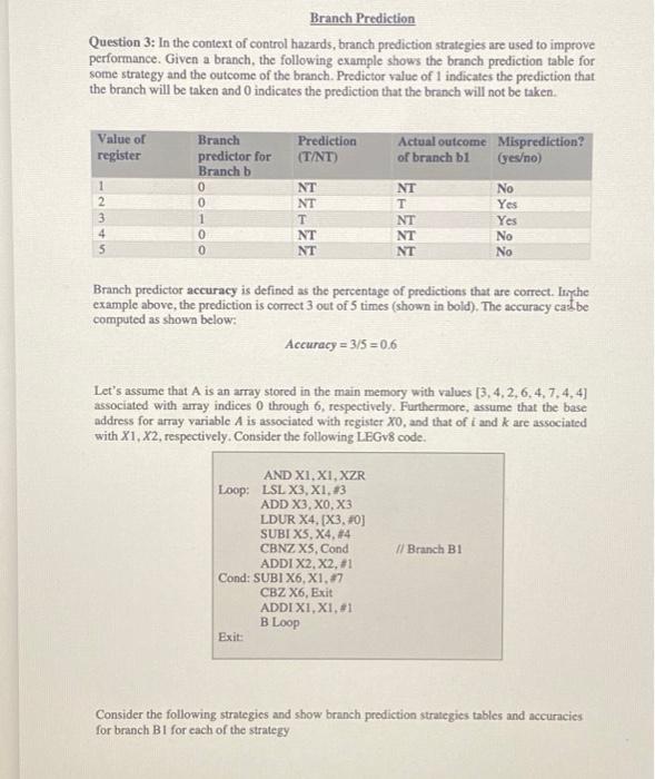 Solved Branch Prediction Question 3: In the context of | Chegg.com
