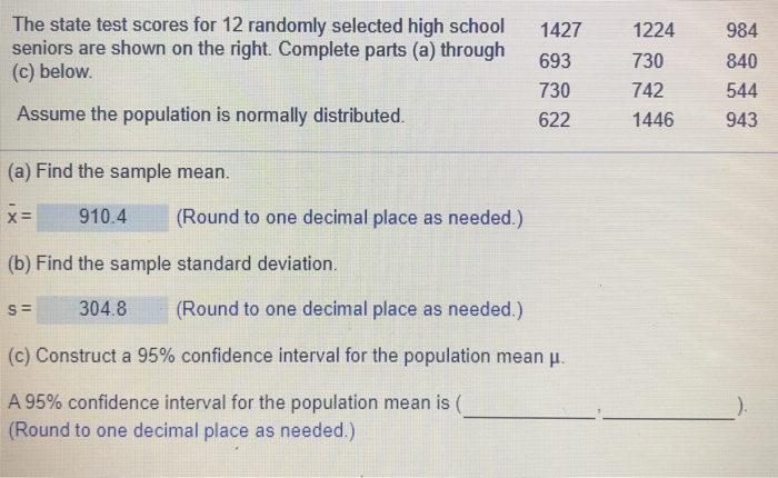 Solved The state test scores for 12 randomly selected high | Chegg.com