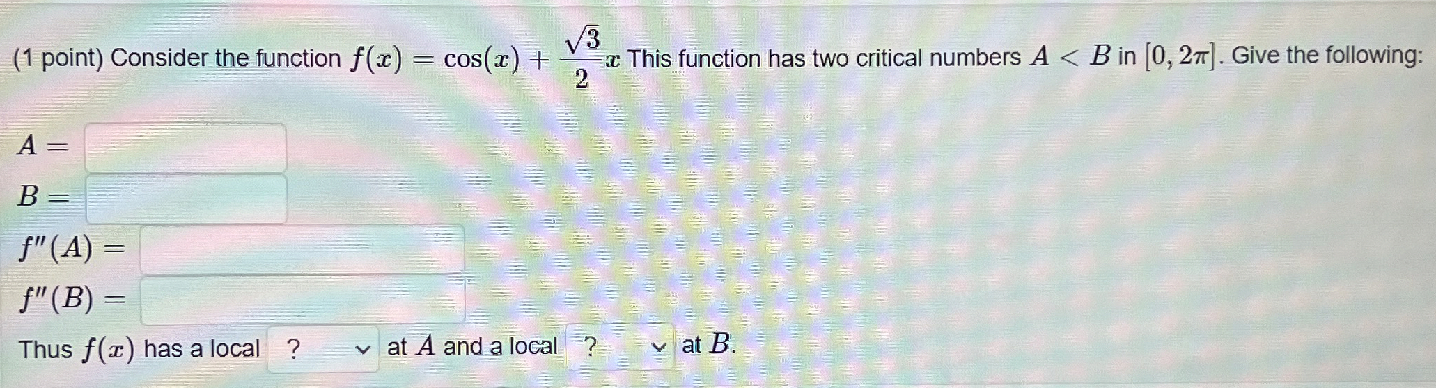 Solved (1 ﻿point) ﻿Consider the function f(x)=cos(x)+322x | Chegg.com
