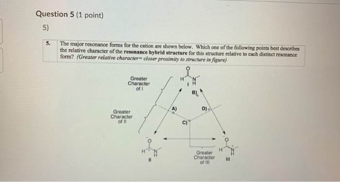 Solved Question 5 (1 point) 5) The major resonance forms for | Chegg.com