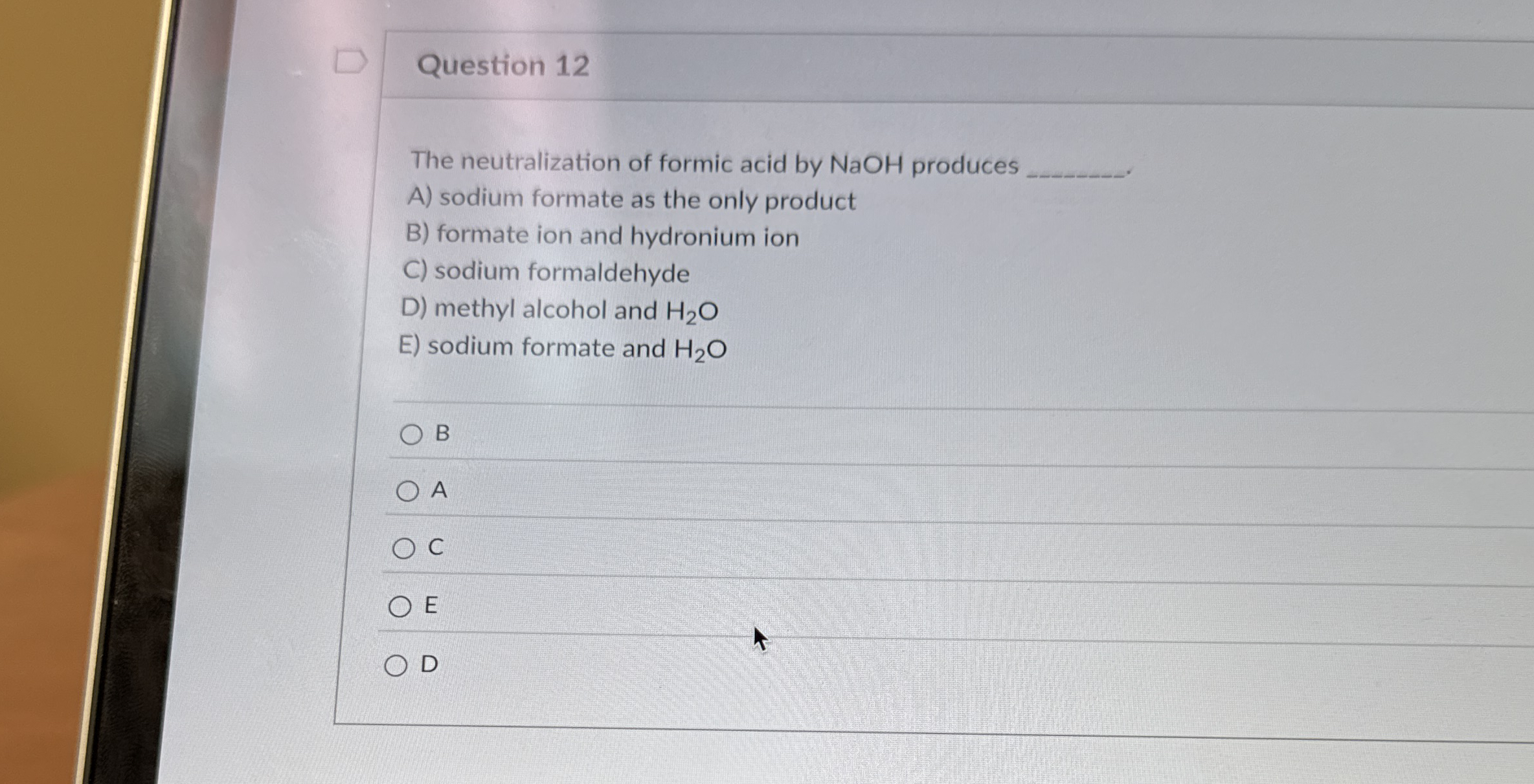 Solved Question 12The neutralization of formic acid by NaOH | Chegg.com