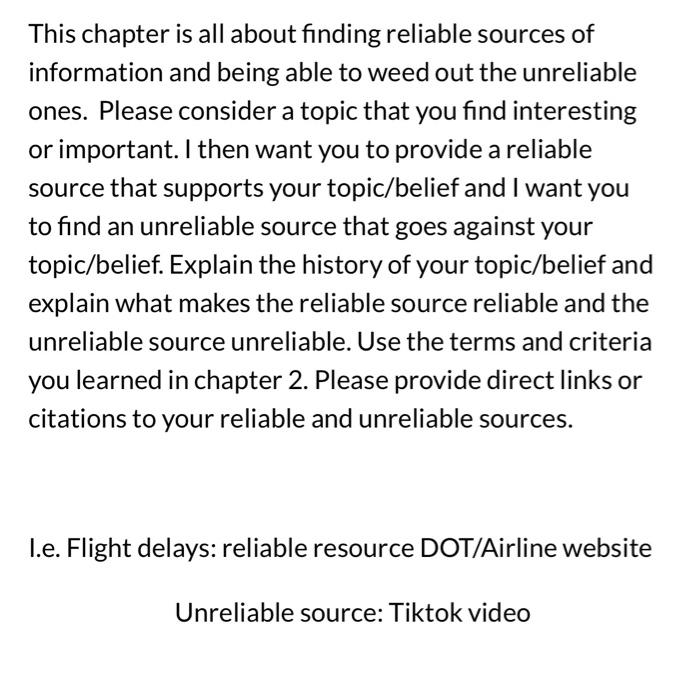 Solved This chapter is all about finding reliable sources of | Chegg.com