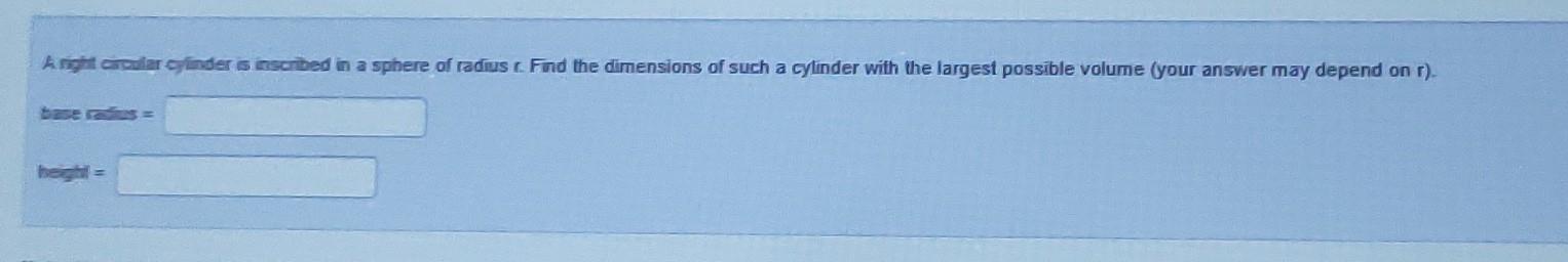 Solved A nigit cicular cyinder is inscribed in a sphere of | Chegg.com