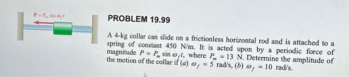 Solved P= Pm sin aft H PROBLEM 19.99 A 4-kg collar can slide | Chegg.com