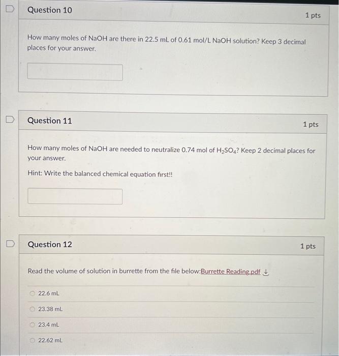 Solved How many moles of NaOH are there in 22.5 mL of 0.61 | Chegg.com