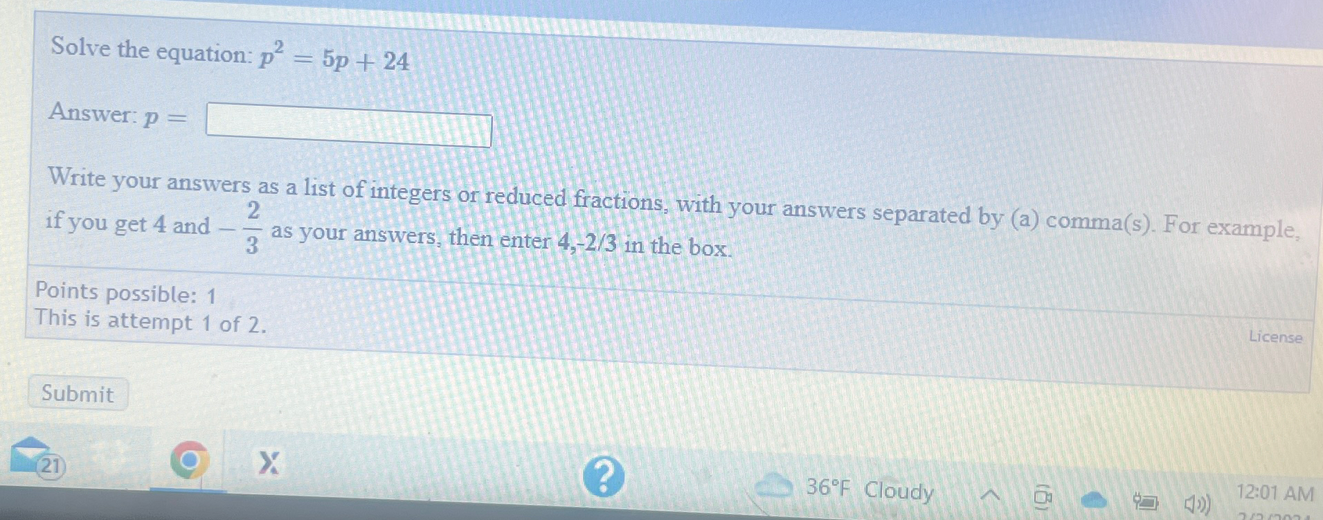 Solved Solve the equation: p2=5p+24Answer: p= | Chegg.com
