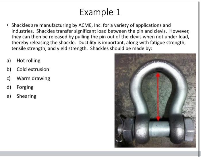 Solved Example 1 • Shackles are manufacturing by ACME, Inc. | Chegg.com