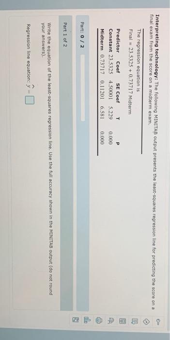 Solved Interpreting technology: The following MINITAB output | Chegg.com