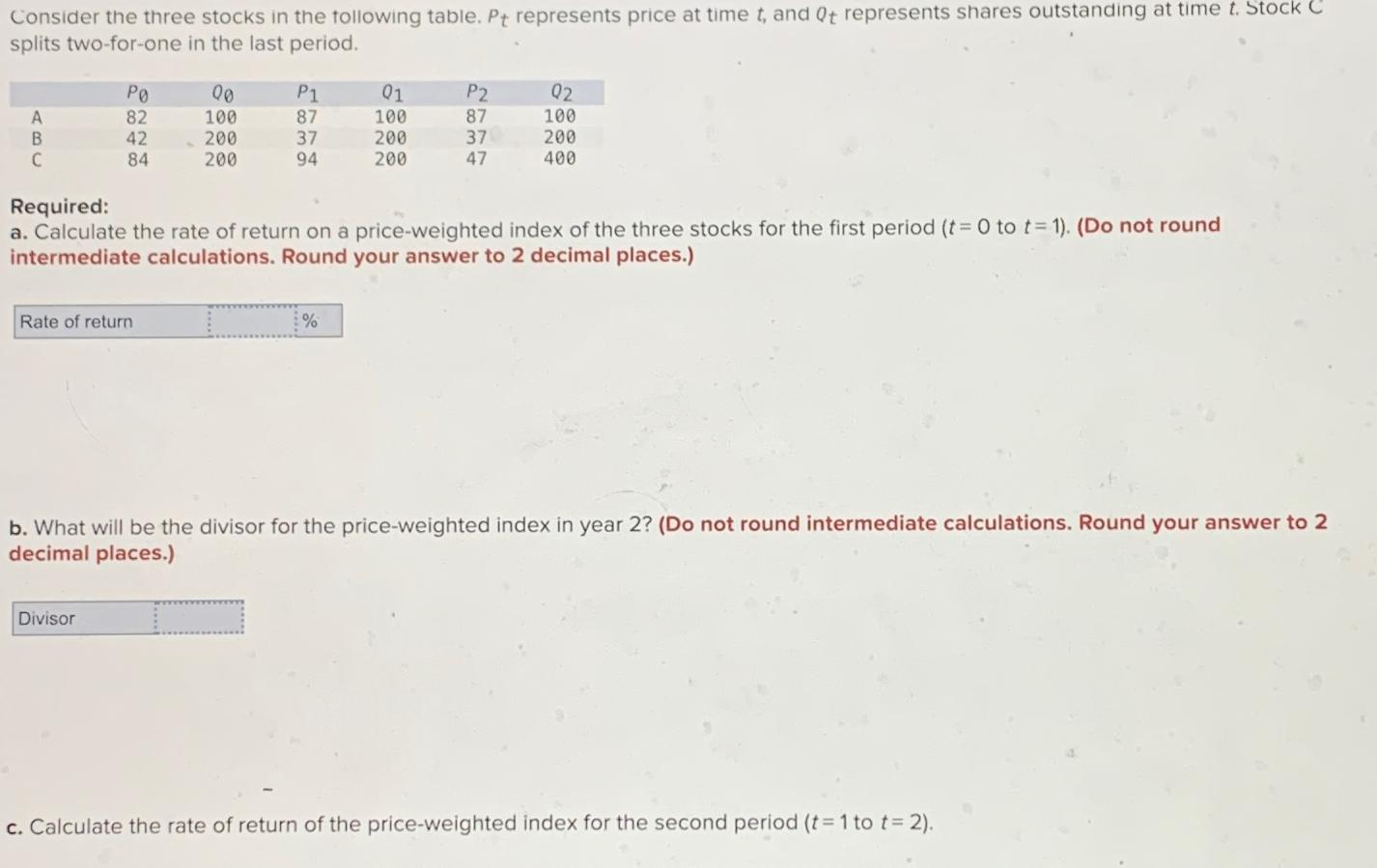 Solved Consider the three stocks in the following table. Pt | Chegg.com