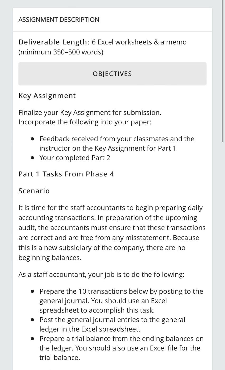 Solved ASSIGNMENT DESCRIPTION Deliverable Length: 6 Excel | Chegg.com
