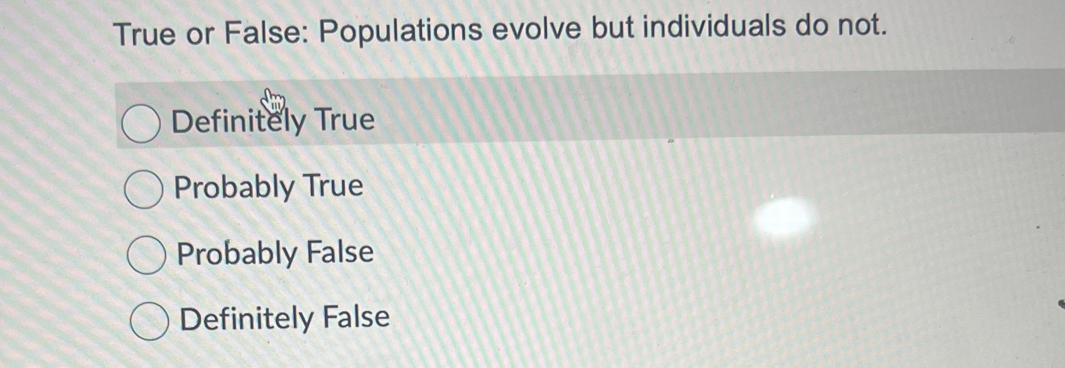 Solved True or False: Populations evolve but individuals do | Chegg.com