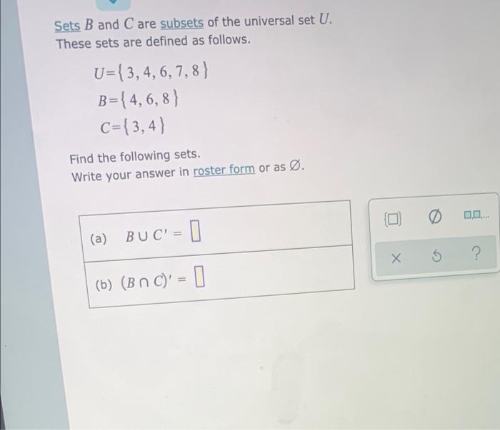 Solved Sets B and Care subsets of the universal set U. These | Chegg.com