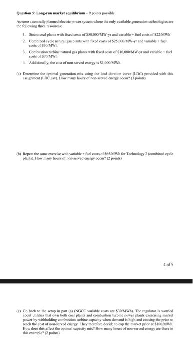 Solved Question 5: Lent-run market equilibrium -9 points | Chegg.com