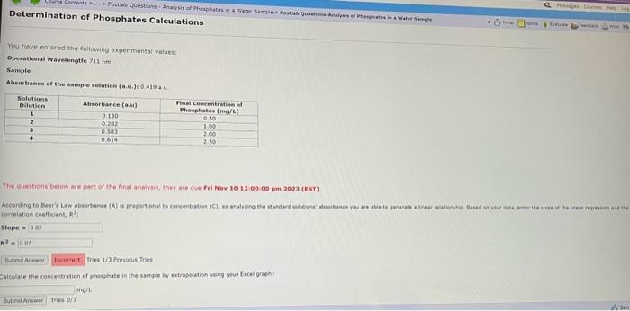 Solved You hove entered the follawing expenmental values: | Chegg.com