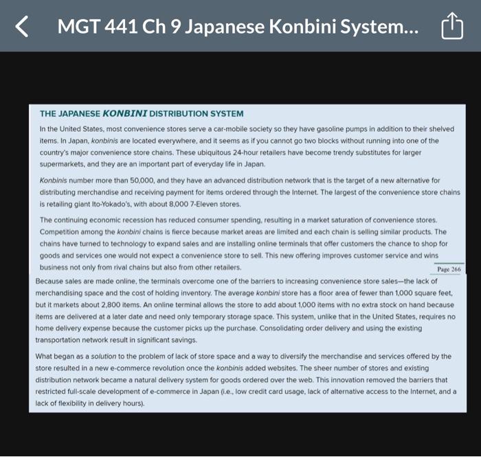 Solved MGT 441 Ch 9 Japanese Konbini System... THE JAPANESE | Chegg.com