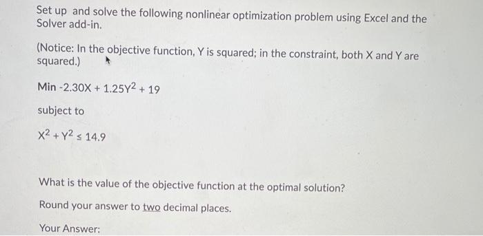 Solved Set up and solve the following nonlinear optimization | Chegg.com