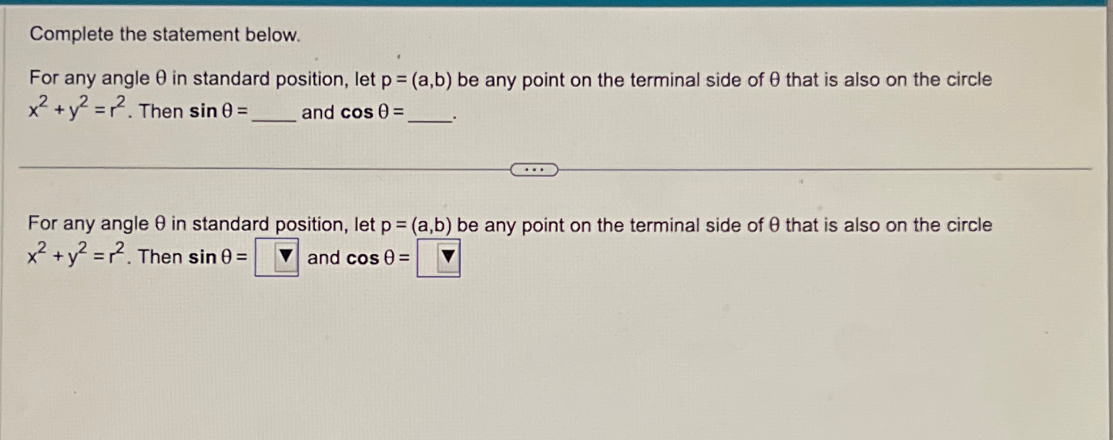 Solved Complete the statement below.For any angle θ ﻿in | Chegg.com