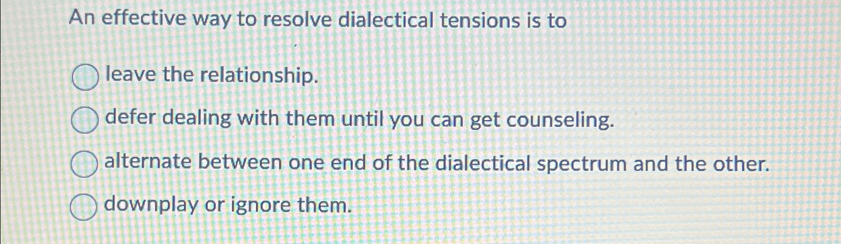 Solved An effective way to resolve dialectical tensions is | Chegg.com