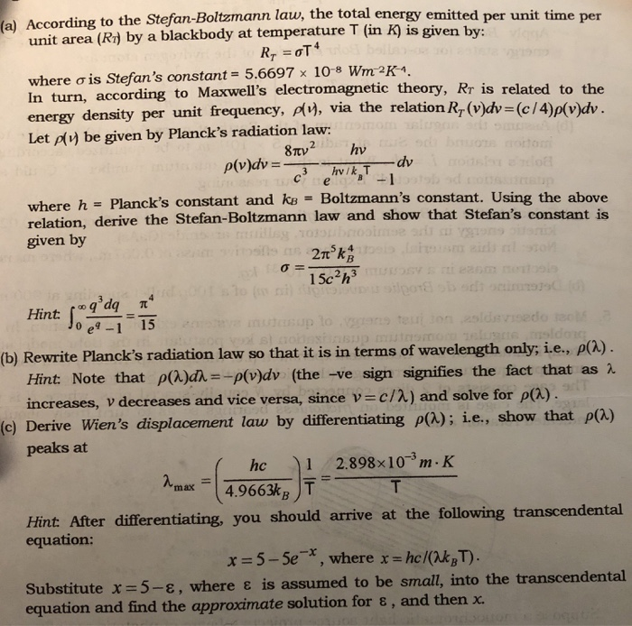 Solved (a) According to the Stefan-Boltzmann law, the total | Chegg.com