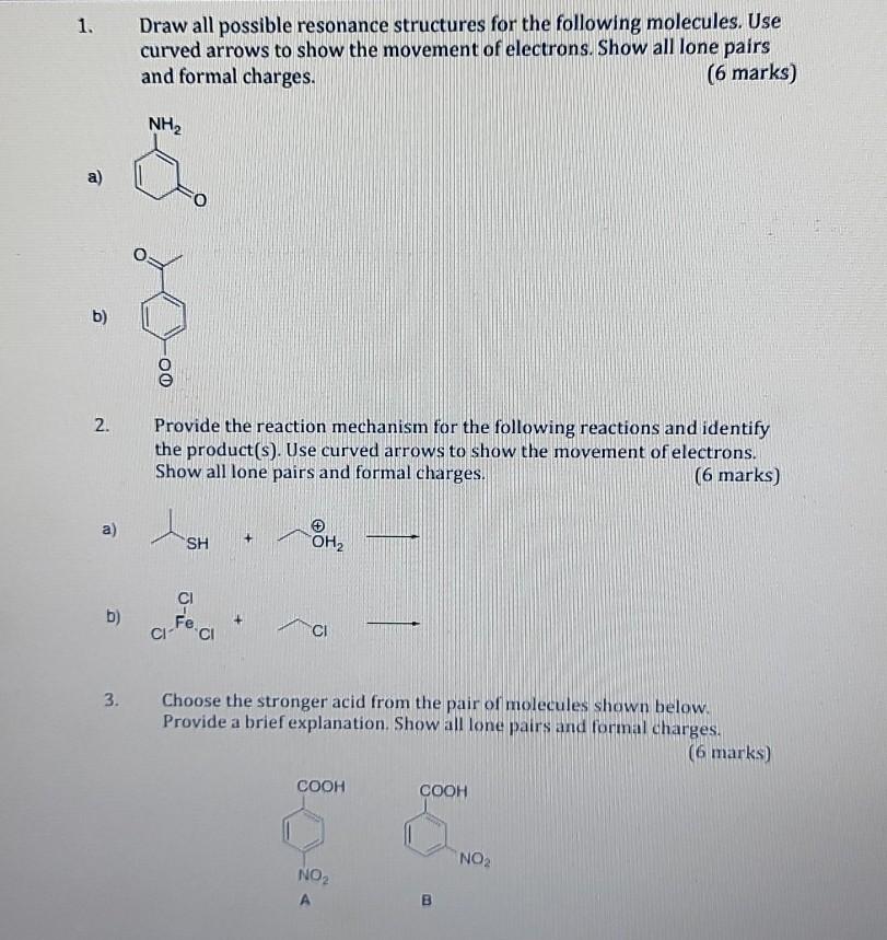 Solved 1. Draw all possible resonance structures for the | Chegg.com