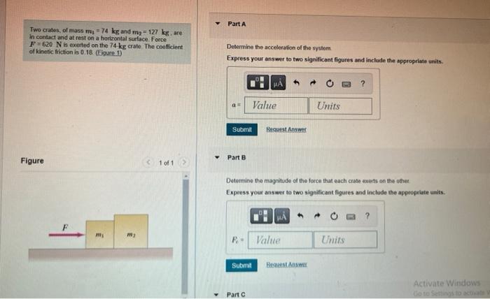 Solved Two crates, of mass my = 74 kg and m2 = 127 kg, are | Chegg.com