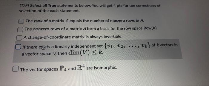 Solved (T/F) Select all True statements below. You will get | Chegg.com